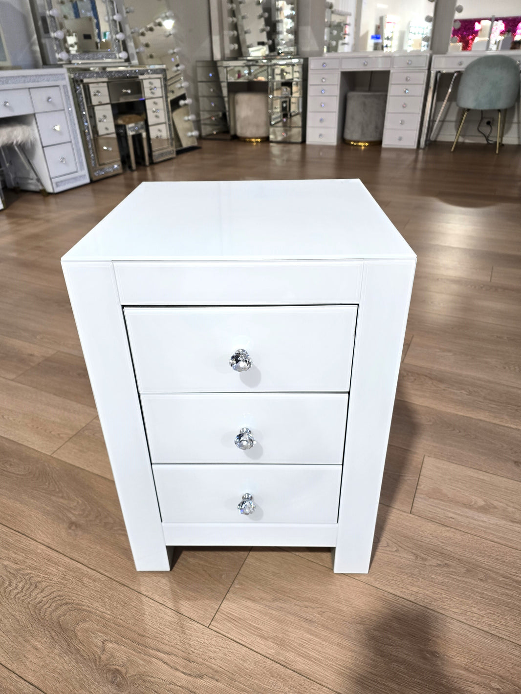 Mirrored Bedside Table | Bedside Table with Drawers – Vanity Chic Mirrors